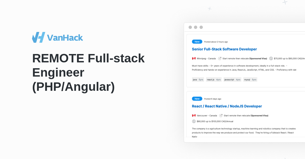 REMOTE Full-stack Engineer (PHP/Angular) - VanHack